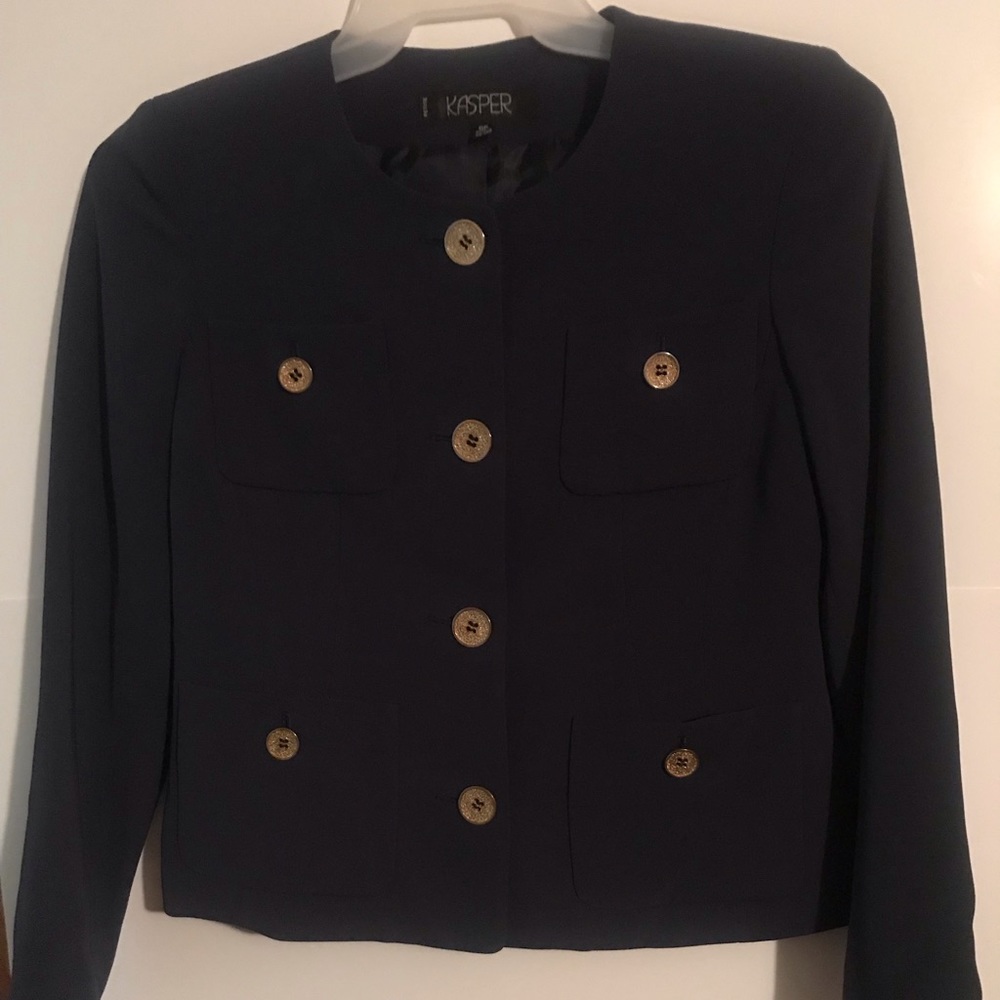 Kasper Navy Blue Jacket Petite 6p - Gem